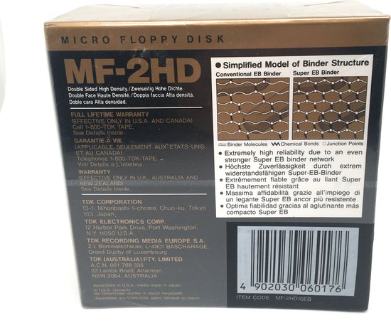 TDK MF-2HD Super Electron Beam Micro Floppy Disk 10 Pack / TDK Floppy ...