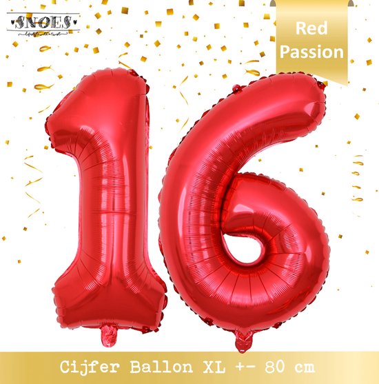 Cijfer Ballon 16 Jaar * Hoera 16 Jaar Snoes Rood * 80 cm Verjaardag ...