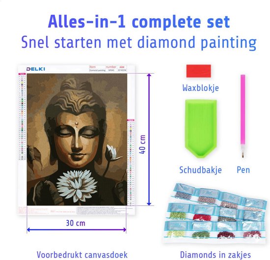 Delki® Diamond Painting Volwassenen Lotus Boeddha - 40 kleuren ...