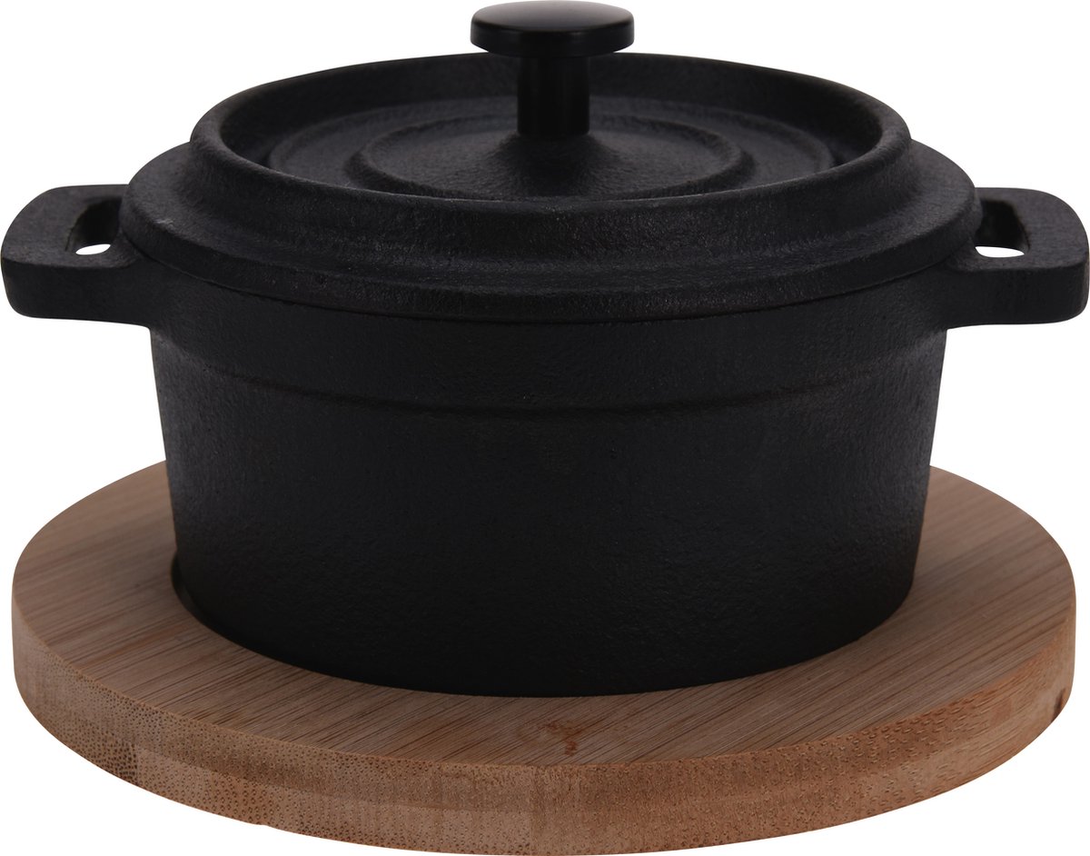Gietijzeren pannetje - met bamboe onderzetter | bol.com