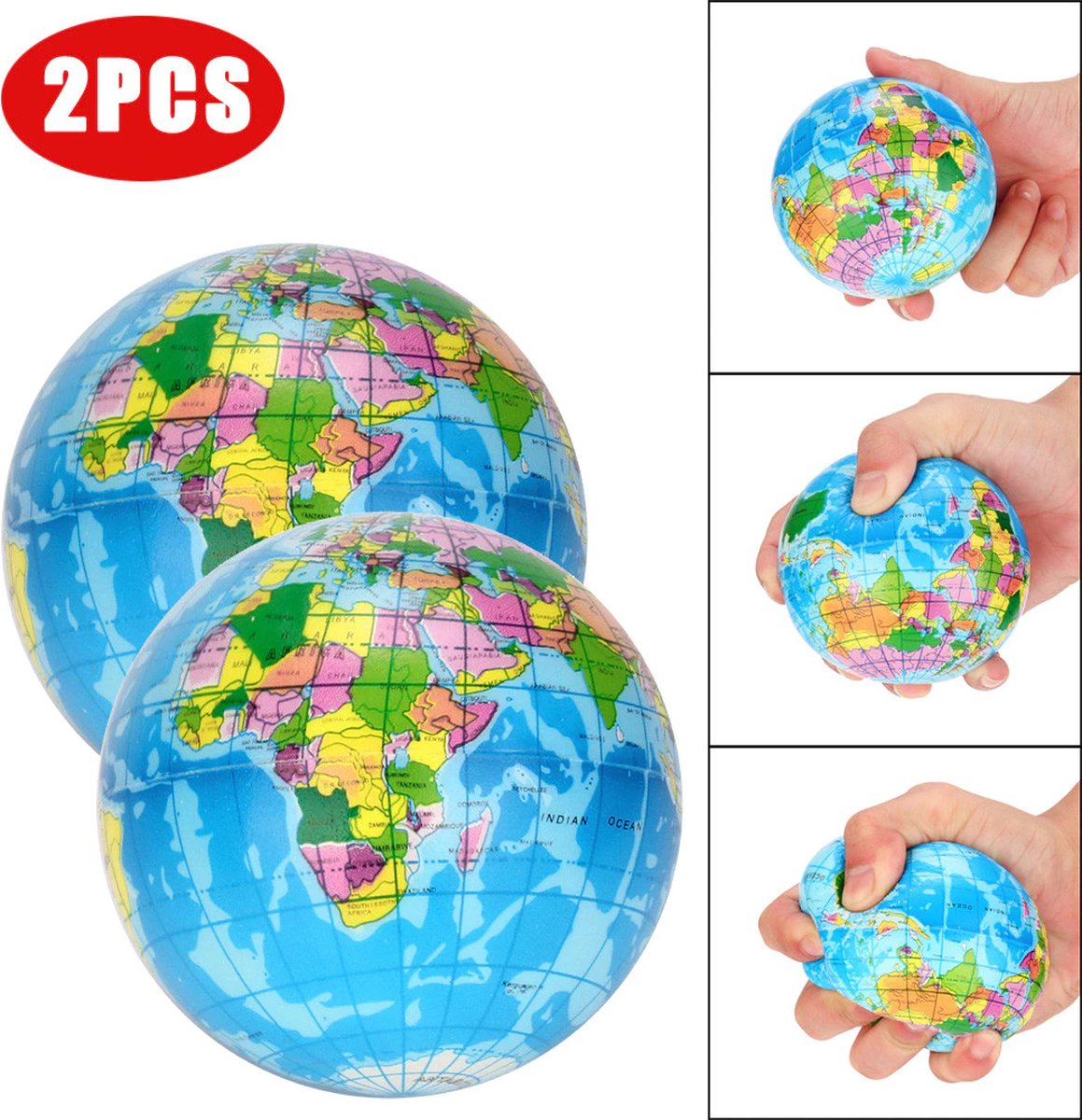 Stressbal - 2 STUKS - Wereldbol - Stressballen Kinderen - Stressbal ...