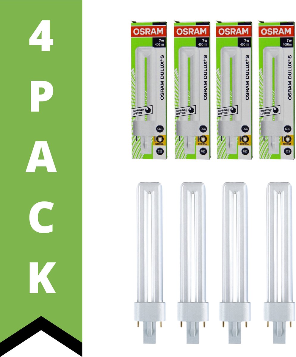 Osram Dulux S 7W 827 - G23 2-pins - Warm wit licht - 4 fluorescentielampen | bol.com