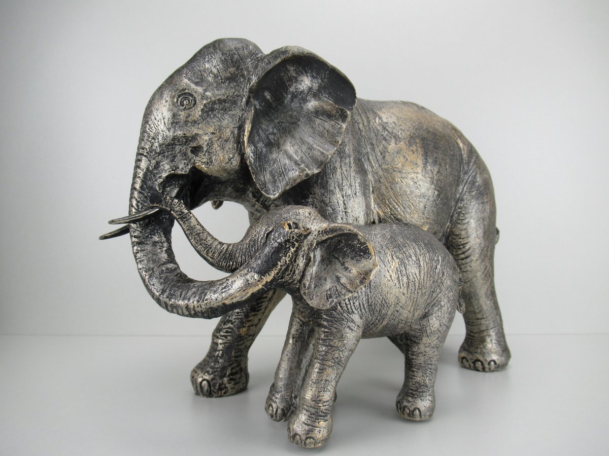 olifant moeder en kind 24 cm goud | bol.com