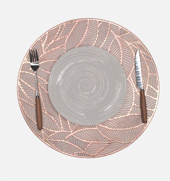Gouden Placemat Bladeren Rose Goud - Rond - Set van 4 Stuks - Bloem ...