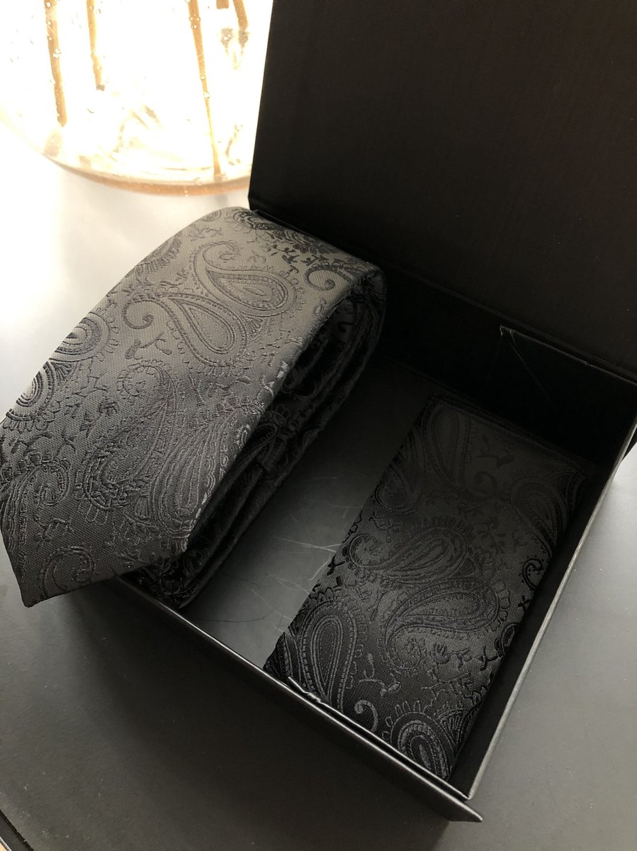 Tie & pochet - black - design - zwart - stropdas en pochet - heren ...