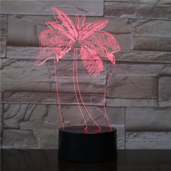 3D Led Lamp Met Gravering - RGB 7 Kleuren - Palmboom | bol