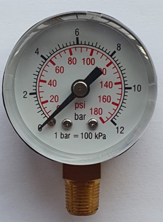 K&W Manometer 40 mm diameter 0-12 bar met 1/8" onder aansluiting ...