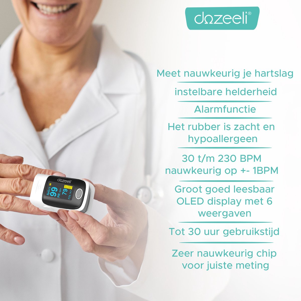 Dozeeli® Saturatiemeter zuurstofmeter vinger - Oximeter - FAGG Medische ...
