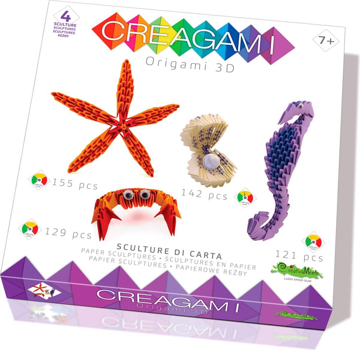 Creagami Set: ZEESTER, MOSSEL, ZEEPAARDJE, KRAB Origami 3D, doos ...