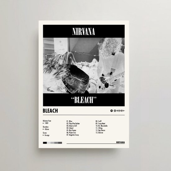 Nirvana Poster - Bleach Album Cover Poster - Nirvana LP - A3 - Nirvana ...