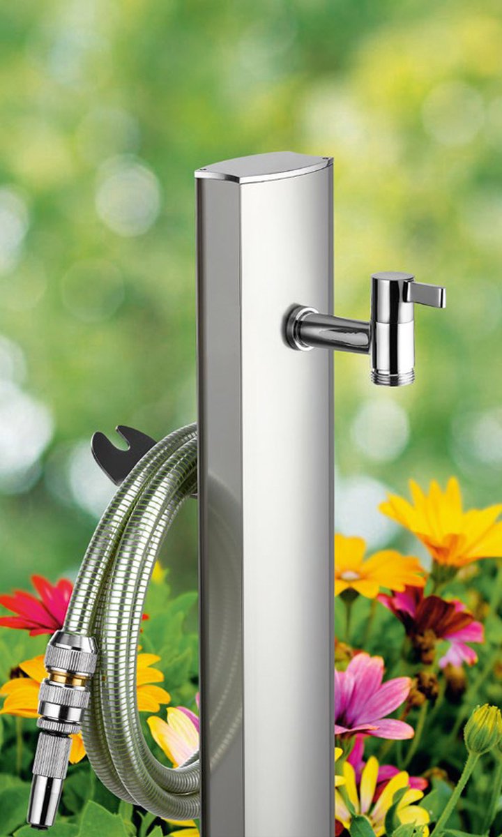Waterpunt met slanghouder - gepolijst aluminium - buitenkraan - tappunt ...