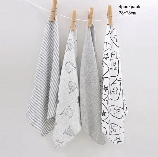 Spuugdoeken Baby | 100% Katoen | Leuke printjes | 4 stuks | Hydrofiel ...