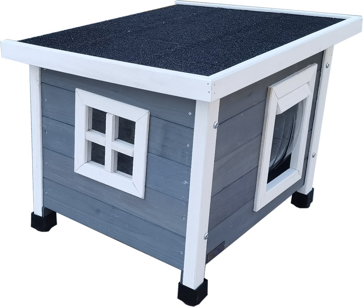 Kattenhuisje hout "GRIJS" (57*45*43) met weersbestendig bitumen dak ...