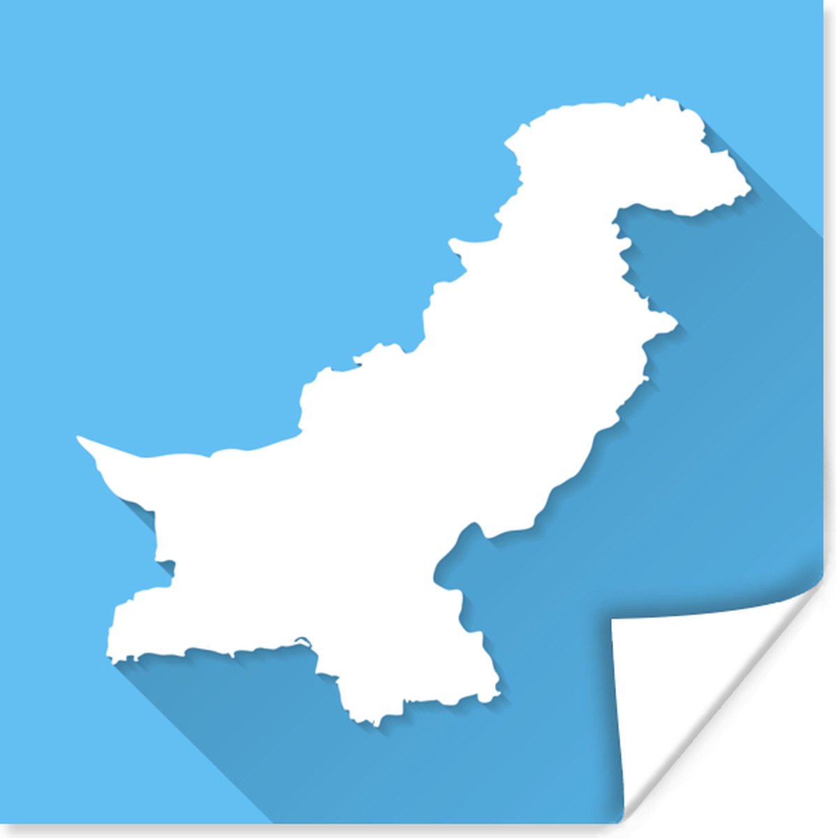 Poster tekening van een witte kaart van Pakistan op een blauwe ...