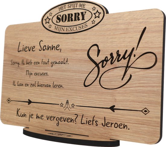 Sorry - gepersonaliseerde houten wenskaart - kaart van hout om ...