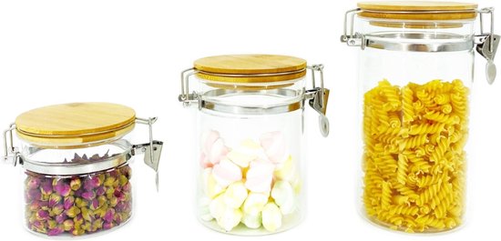 Set van 3 Voorraadpotten – Lucht en waterdicht – Bewaarpotten Met ...