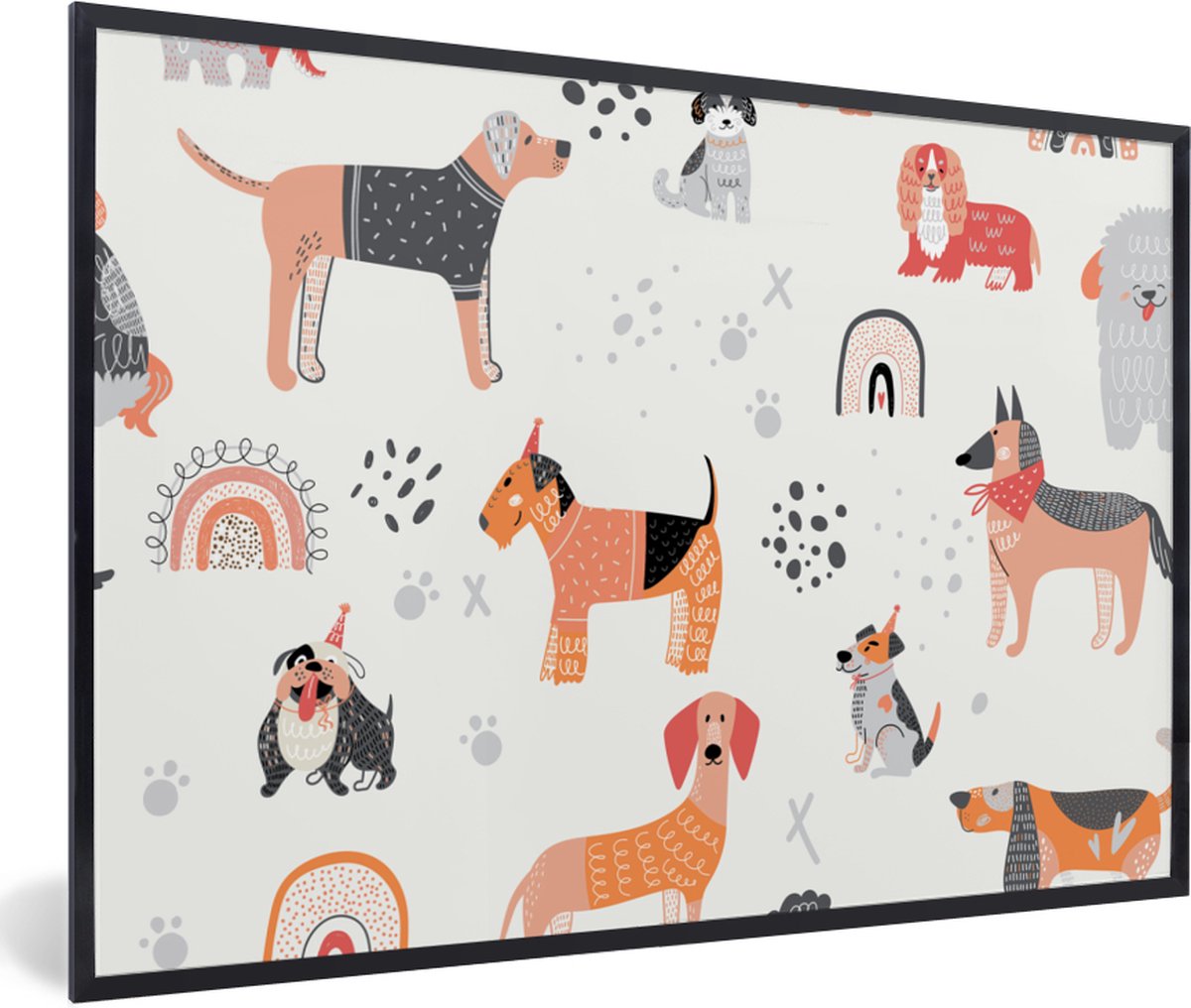Fotolijst incl. Poster - Honden tekening met verschillende soorten ...