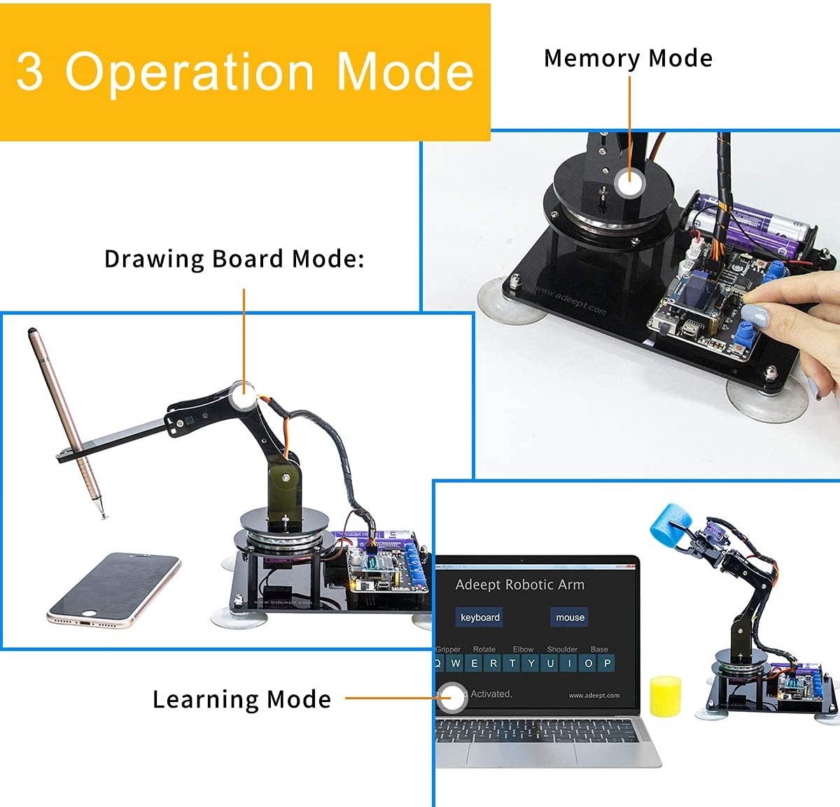 Adeept 5-DOF robotarmkit compatibel met Arduino IDE | DIY robot kit ...