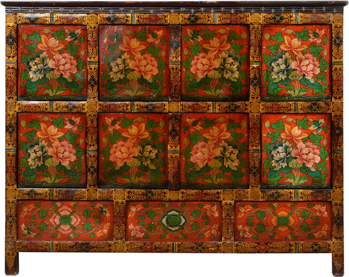 Fine Asianliving Antieke Tibetaanse Chinese Kast Handbeschilderd ...