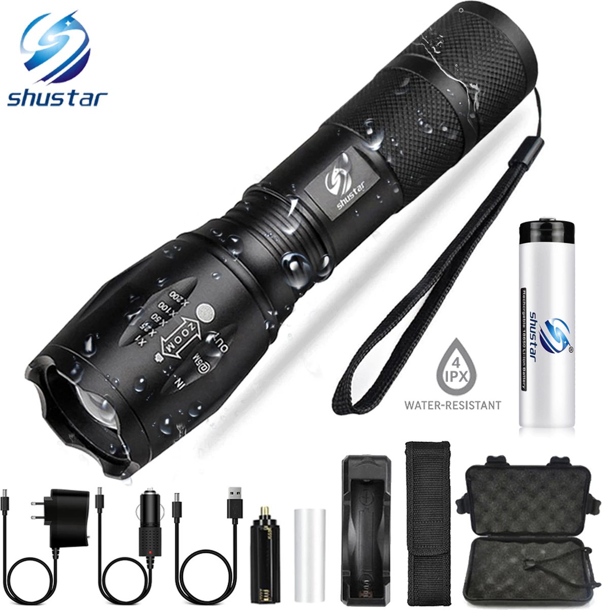 Zaklamp LED oplaadbaar - Zaklamp Militaire 2000 lummen incl. opbergdoos & oplader &... | bol.