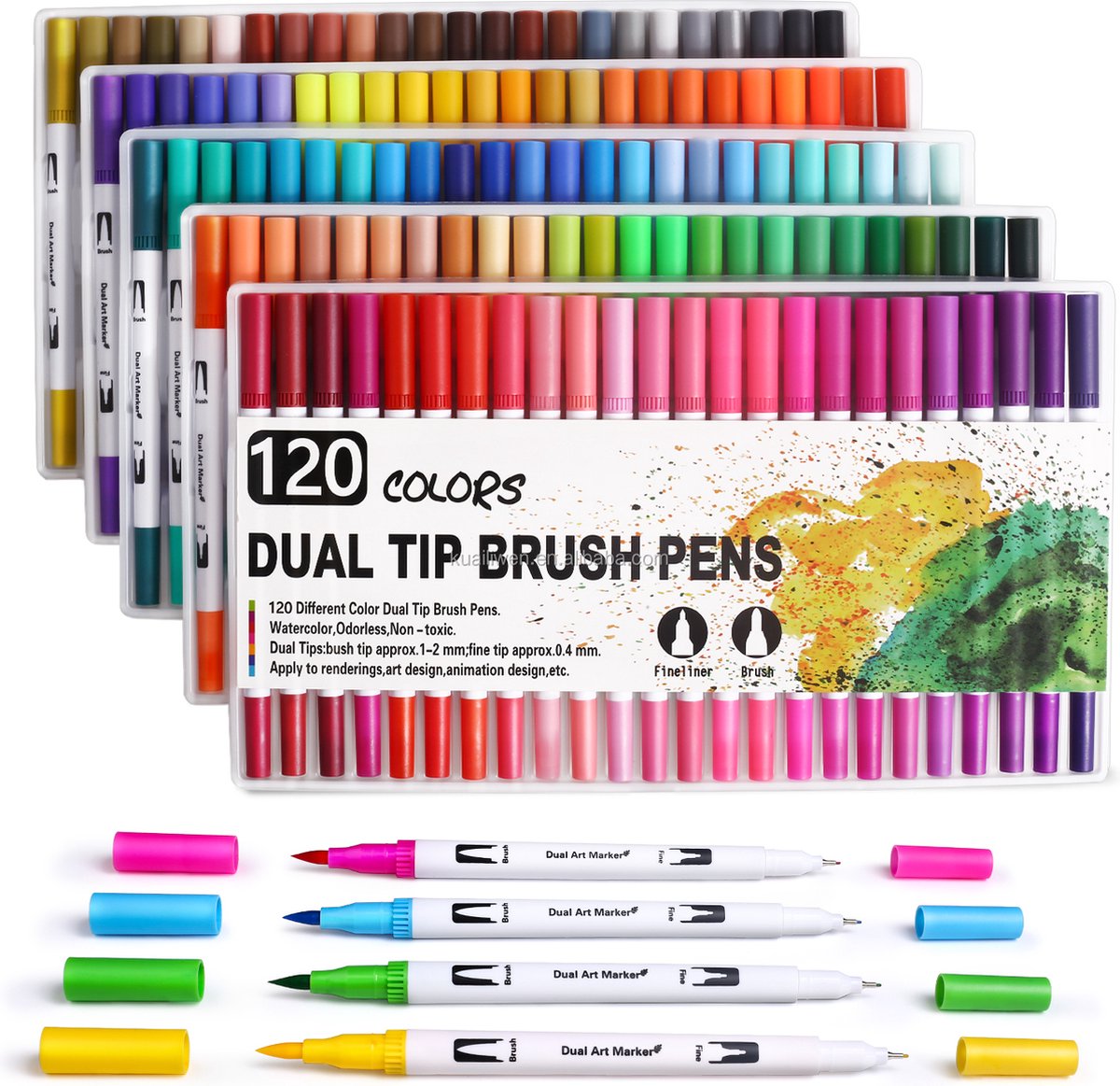 Brush Pennen - 120 Kleuren - Penseelpunt en Fineliner - Twinmarker ...
