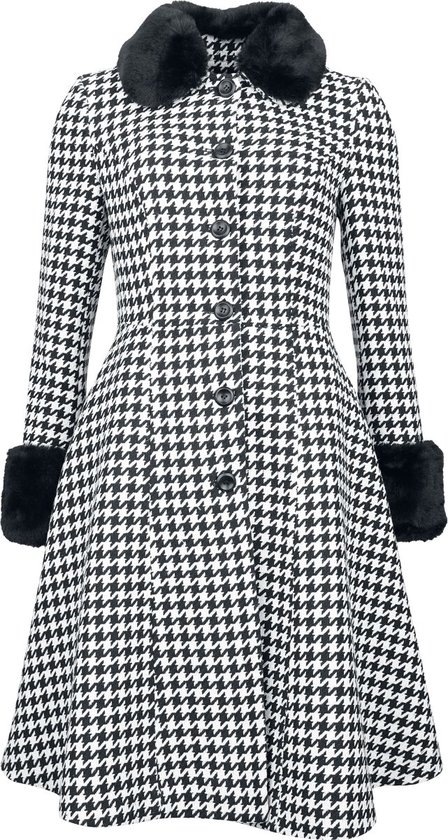 Voodoo Vixen Houndstooth Faux Fur Trim Coat Lange jassen zwart-wit L | bol