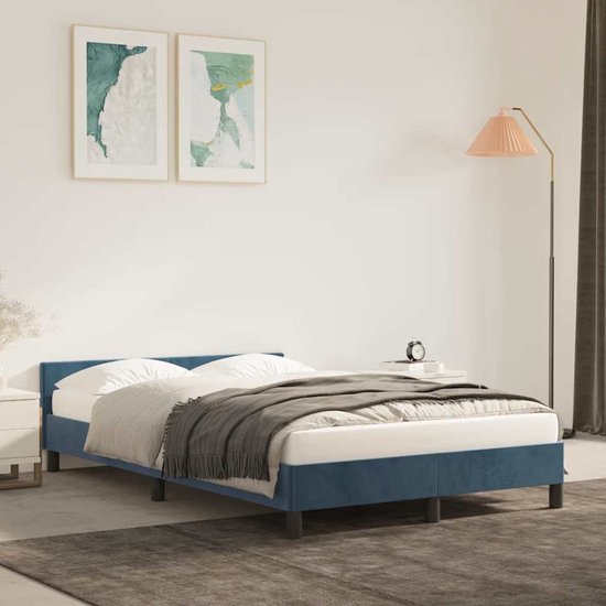 vidaXL Bedframe 120x200 cm - Fluweel Donkerblauw Donkerblauw Bed Frame ...
