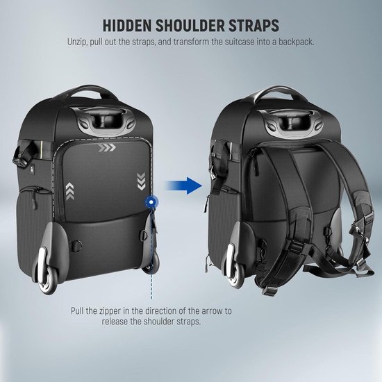 Contetn in 2-in-1 rugzak met wieltjes voor camera - gevoerd vak ...