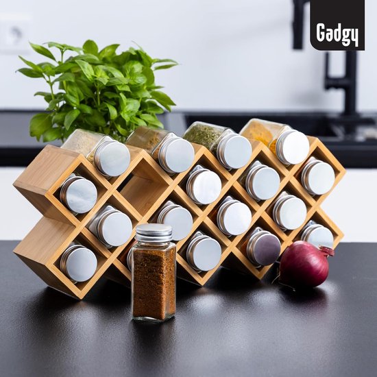 Kruidenrek Staand met Glazen Potjes - Bamboe Rekje - 6 stuks ...