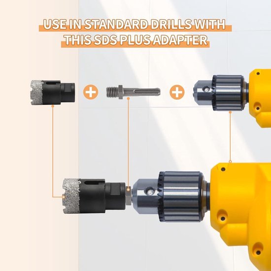 2-delige adapter voor diamant tegelboor - M14 op SDS Plus/driehoekige ...