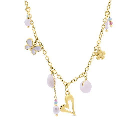 CO88 Collection - 8CN-26461 - schakelketting vrouwen met parels, roze ...