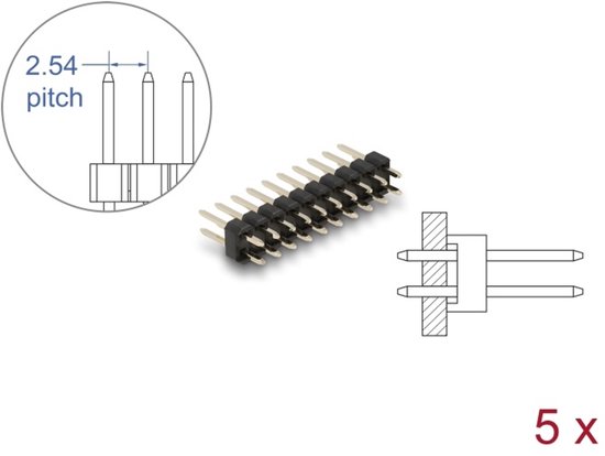 Delock Pin header 10 pin, pitch 2.54 mm, 2-row, straight, 5 pieces | bol
