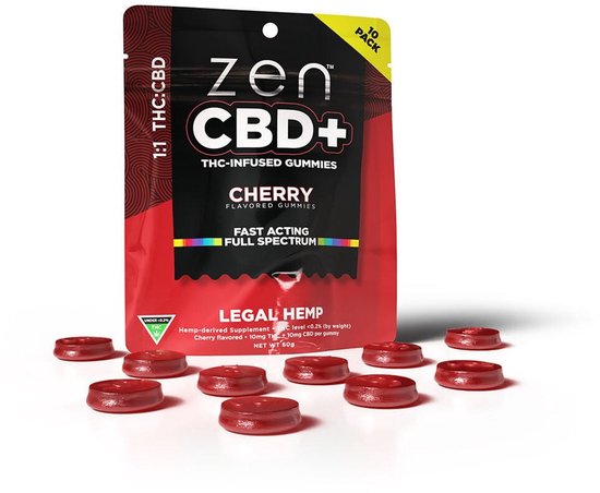 Zen CBD+ - THC-Infused Gummies - Cherry Flavor - 200mg - 10mg CBD ...