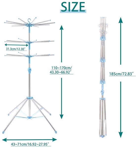Hershii 3 lagen kleding droogrek inklapbare indoor outdoor kledingstuk ...