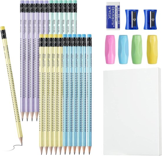 Potloden - 24 stuks met rubber, voorgeslepen, schrijfpotloden met 2 ...