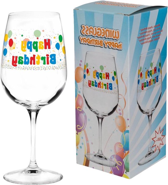 Frohes Happy Birthday wijnglas XL - Kleurrijk Grappig Cadeau - ca. 500 ...