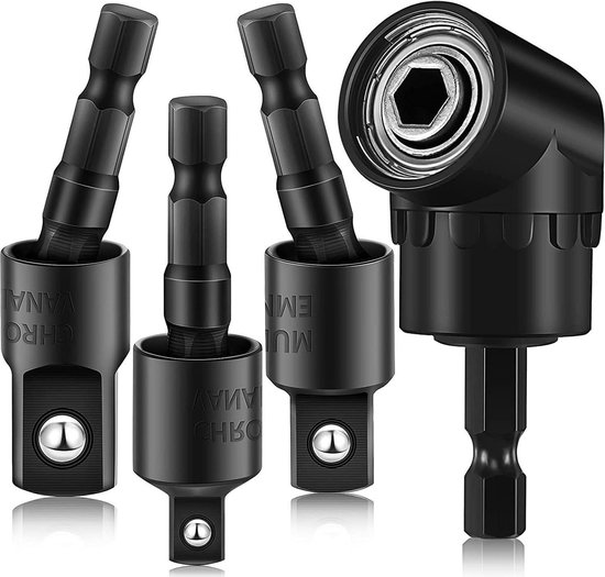 Angle Drill Adapter 4-in-1 Impact Drill Extension 360° Rotatable 1/4 3/ ...