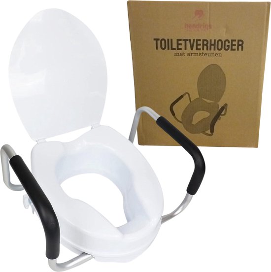 Hendriqs WC Verhoger 10 cm met Armsteunen & Deksel - Toiletverhoger ...