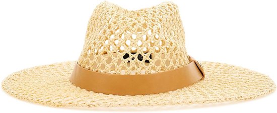 Guess Geweven Strohoed Dames Fedora - Naturel - Maat L | bol