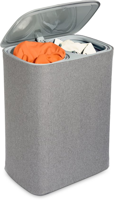 Bodo® - Wasmand Duosplit - Wasmand Met Deksel - Wassorteerder - Grijs | bol