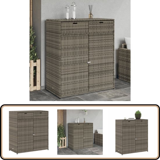 vidaXL Tuinkast - 105x55x113 cm - Poly Rattan - Grijs Tuin Kast ...