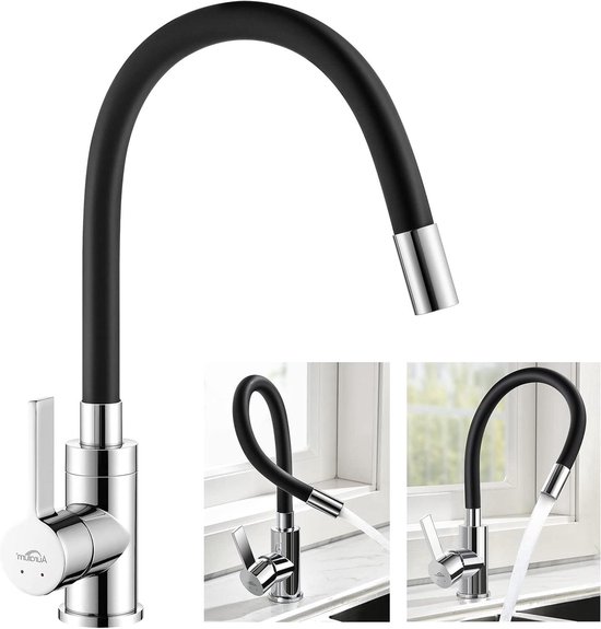 Zwarte Keukenkraan met Flexibele Uitloop - 360° Draaibaar - Waterbesparend | bol