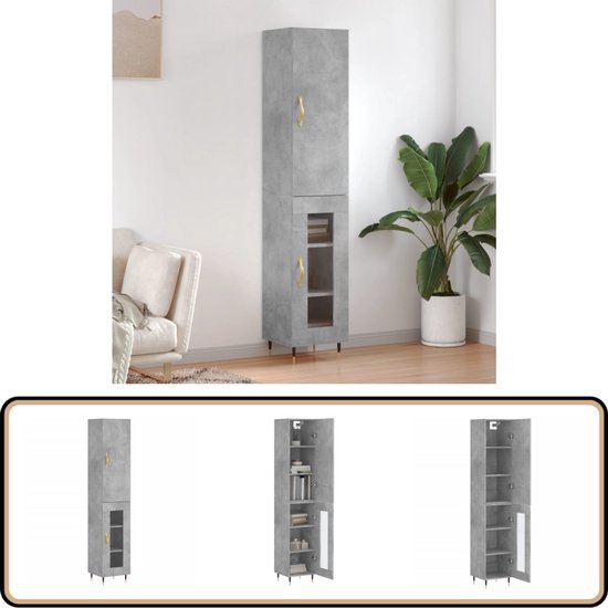vidaXL Hoge Kast - 180 cm - Betongrijs - Bewerkt Hout Hoge Kast ...