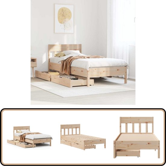 Massief Grenen Bedframe 90x200 cm met Lades Massief Houten Bed Frame ...