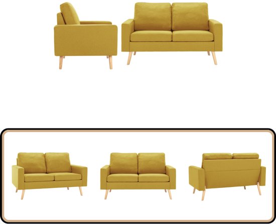 vidaXL Bankstel 2-delig - Geel - Stof - Inclusief kussens Bankstellen ...