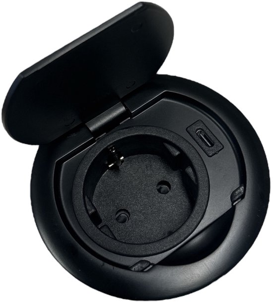 Inbouw stopcontact met deksel en usb-c lader, zwart | bol
