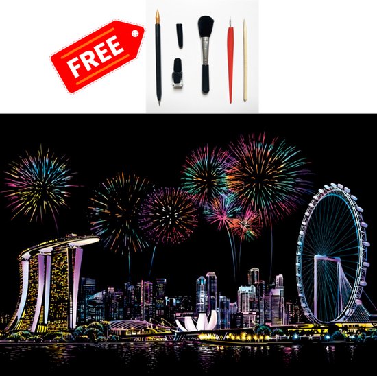 Scratch Art voor Volwassenen en Kinderen | Singapore Fireworks Colorful ...