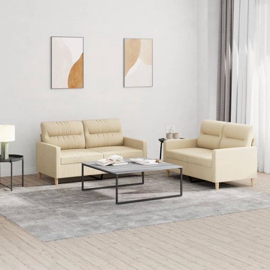 vidaXL Loungeset 2-delig - Met kussens - crèmekleurig Loungeset ...