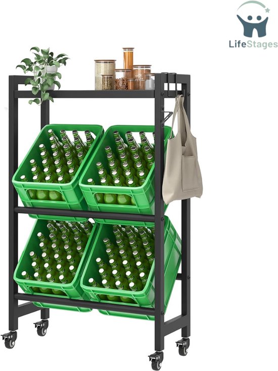 LifeStages - Krattenrek - Drankratjesrek voor 4 Kratten met Plank en ...