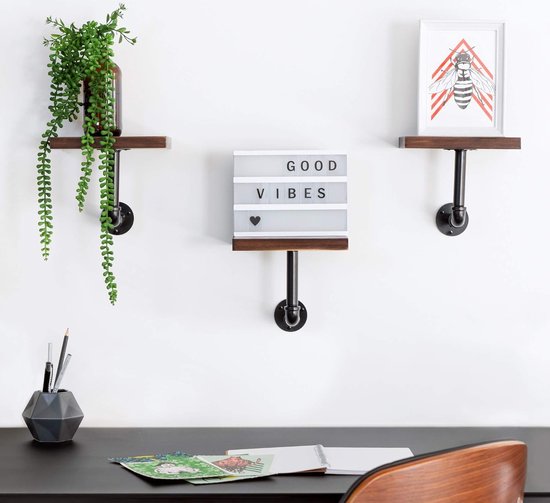 Wandplank - Houten wandplanken met industriële metalen pijp - 3 stuks ...